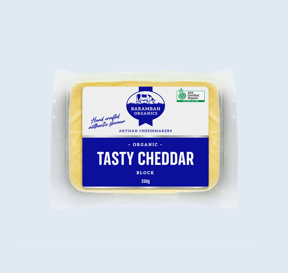 Barambah Organics Tasty Cheddar Block 250g – Camberwell Wholefoods